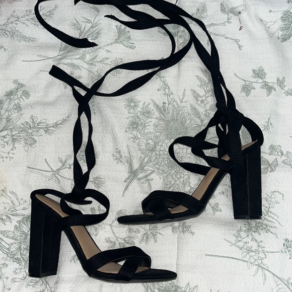 Brash | Shoes | Brash From Payless Black Open Toed Heels That Lace Up ...